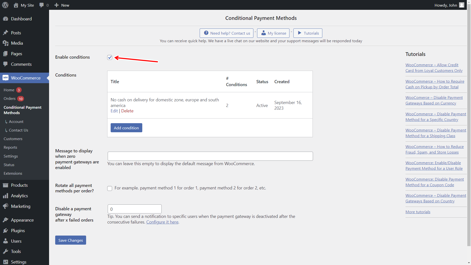 Disable WooCommerce Payment Gateways by Shipping Method